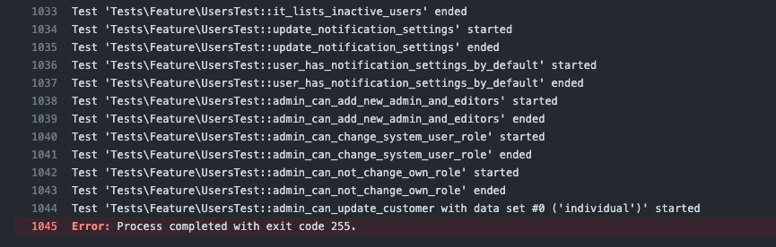 PHPUnit Failing With Exit Code 255 Swiftmade